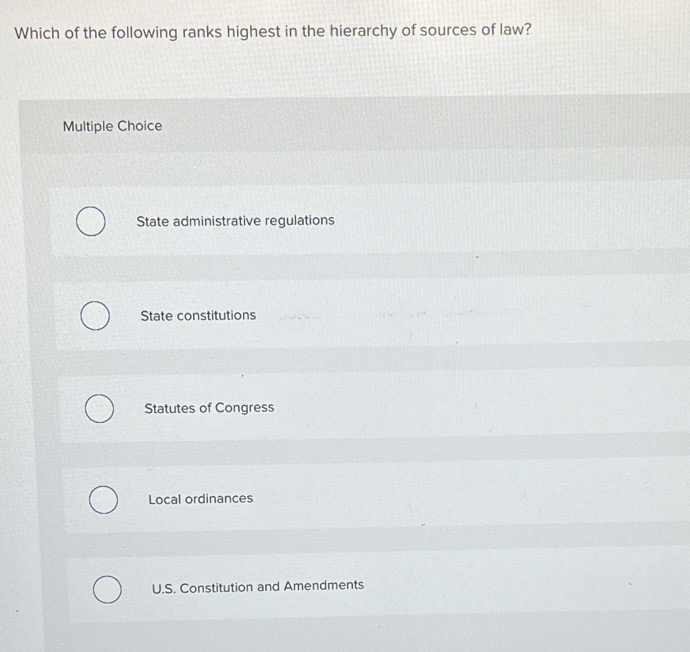 Solved Which of the following ranks highest in the hierarchy | Chegg.com