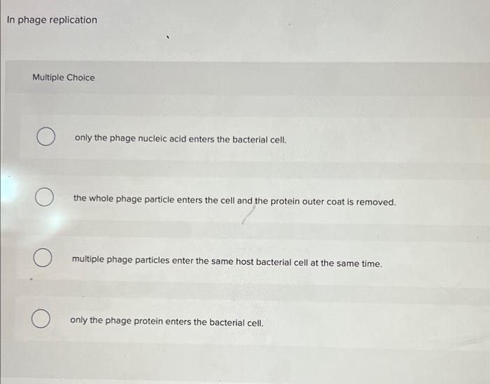 Solved In phage replication Multiple Choice O O O O only the | Chegg.com