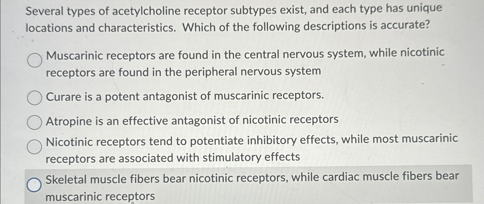 Solved Several types of acetylcholine receptor subtypes | Chegg.com