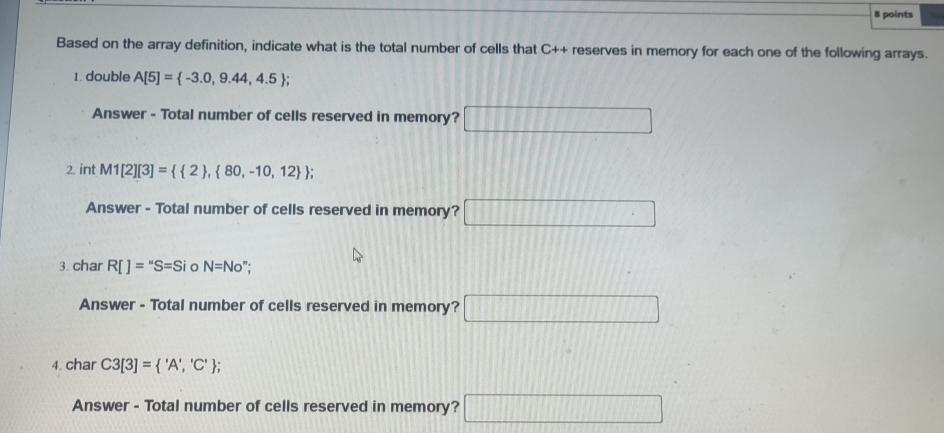 Solved pointsBased on the array definition, indicate what is | Chegg.com