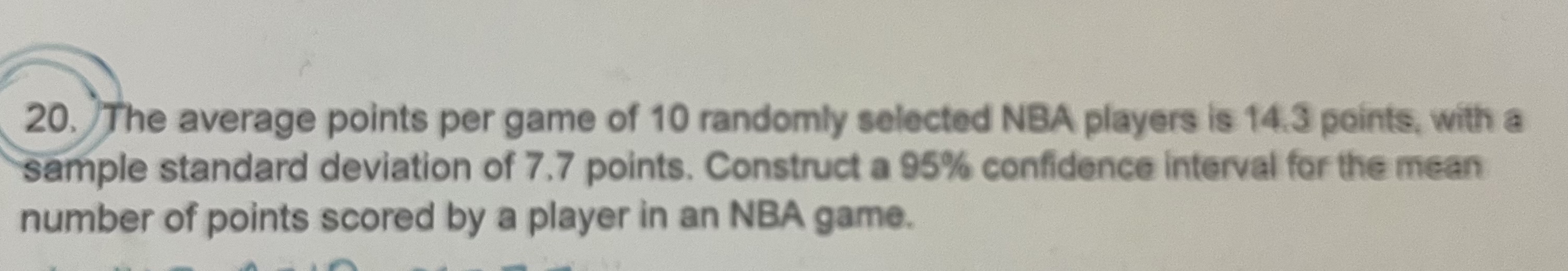 The average points per game of 10 ﻿randomly selected | Chegg.com