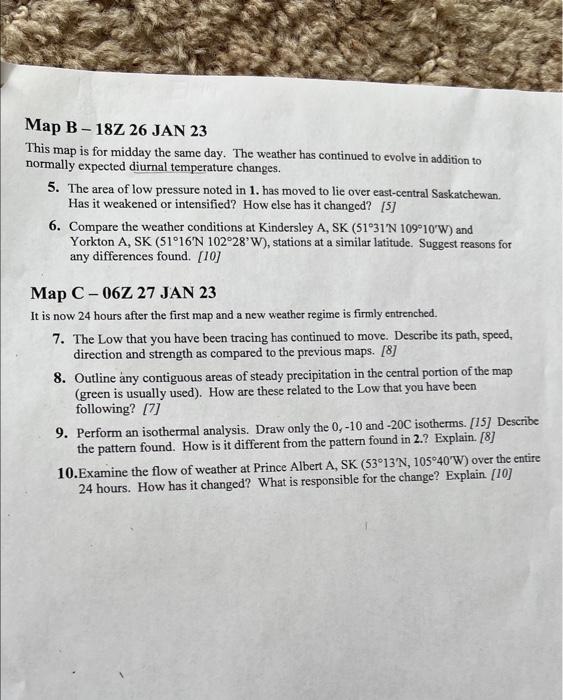Solved Map B-18Z 26 JAN 23 This map is for midday the same | Chegg.com