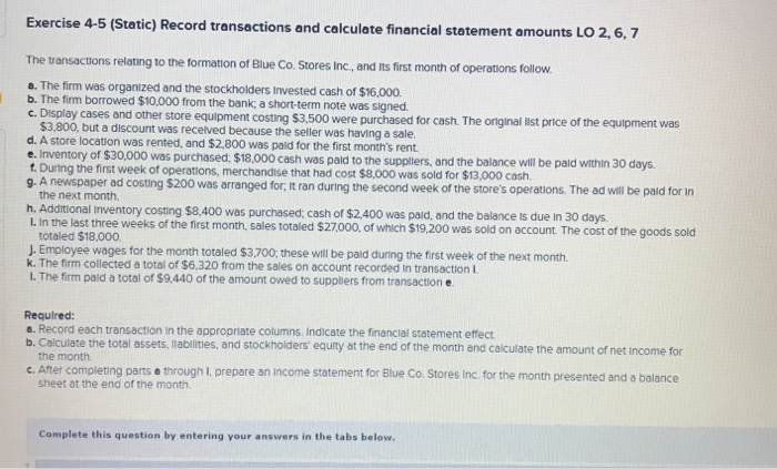 Solved Exercise 4-5 (Static) Record transactions and | Chegg.com