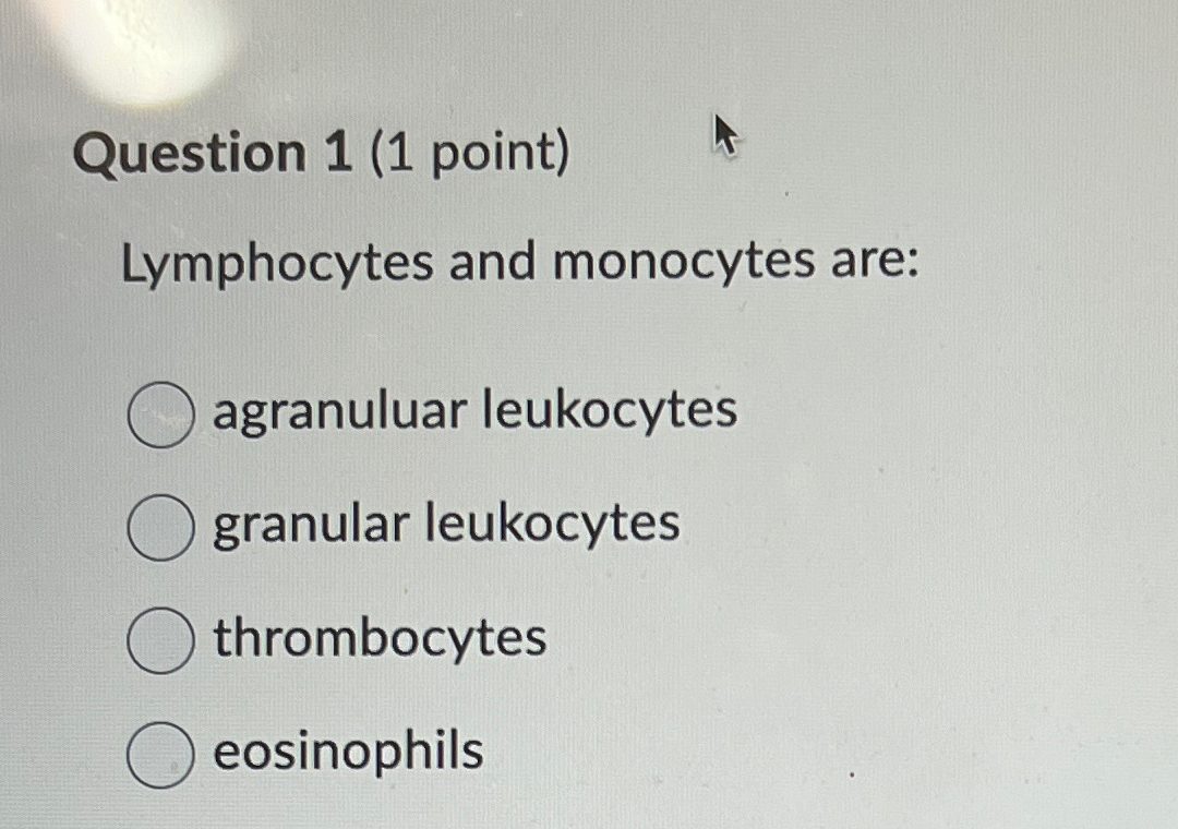 Solved Question 1 (1 ﻿point)Lymphocytes and monocytes | Chegg.com