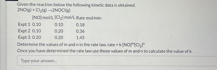 Solved Given the reaction below the following kinetic data | Chegg.com