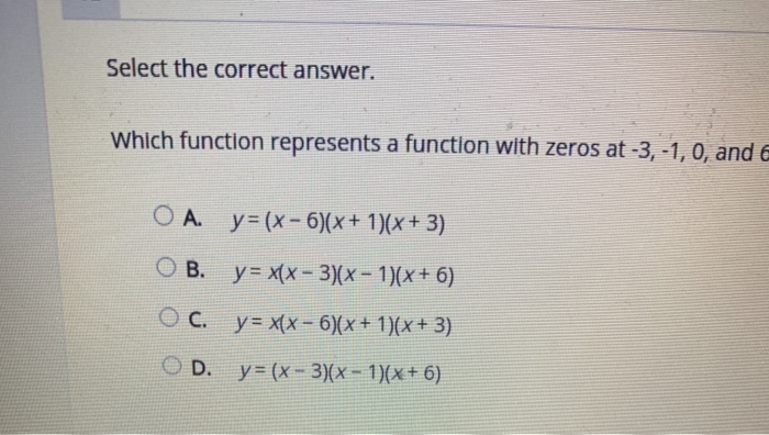 Solved Select the correct answer. Which function represents | Chegg.com