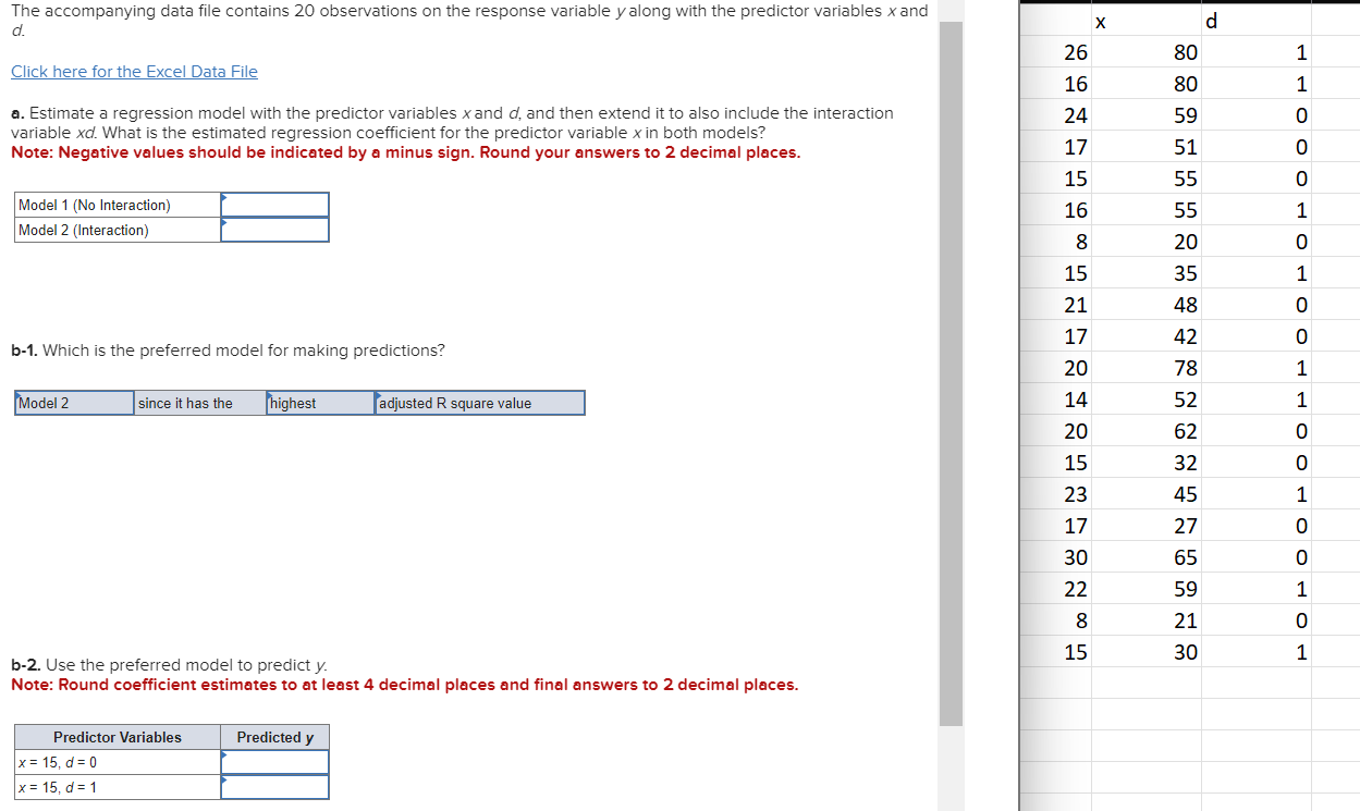 Solved The accompanying data file contains 20 ﻿observations | Chegg.com