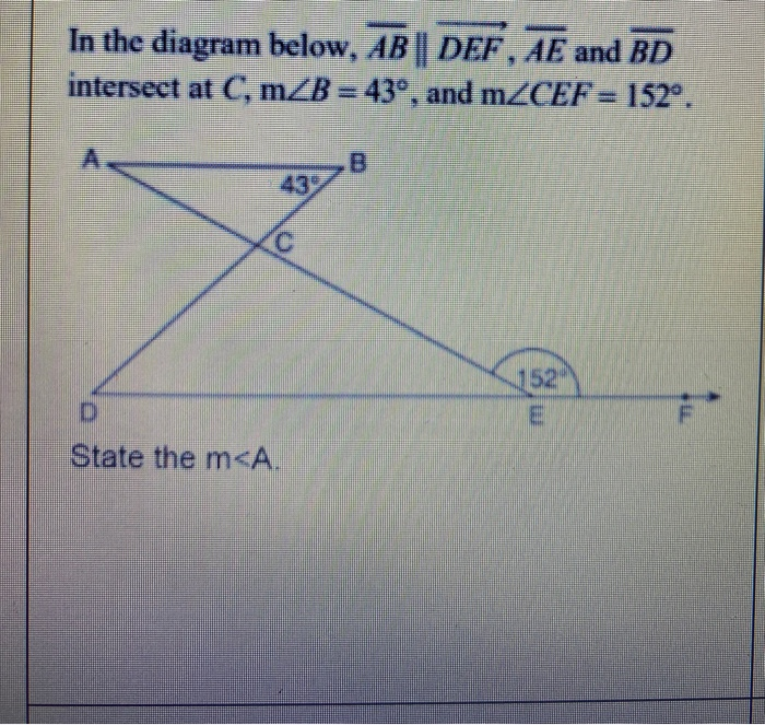 Solved In the diagram below, AB || DEF, AE and BD intersect | Chegg.com