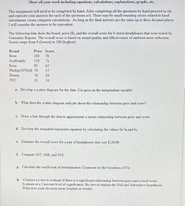 Solved Show all your work including equations, calculations, | Chegg.com