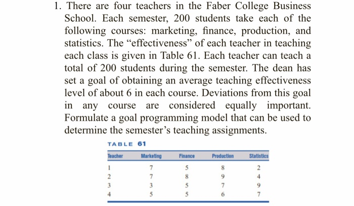 Solved 1. There are four teachers in the Faber College | Chegg.com