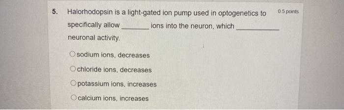 Solved 05 points 5. Halorhodopsin is a light-gated ion pump | Chegg.com