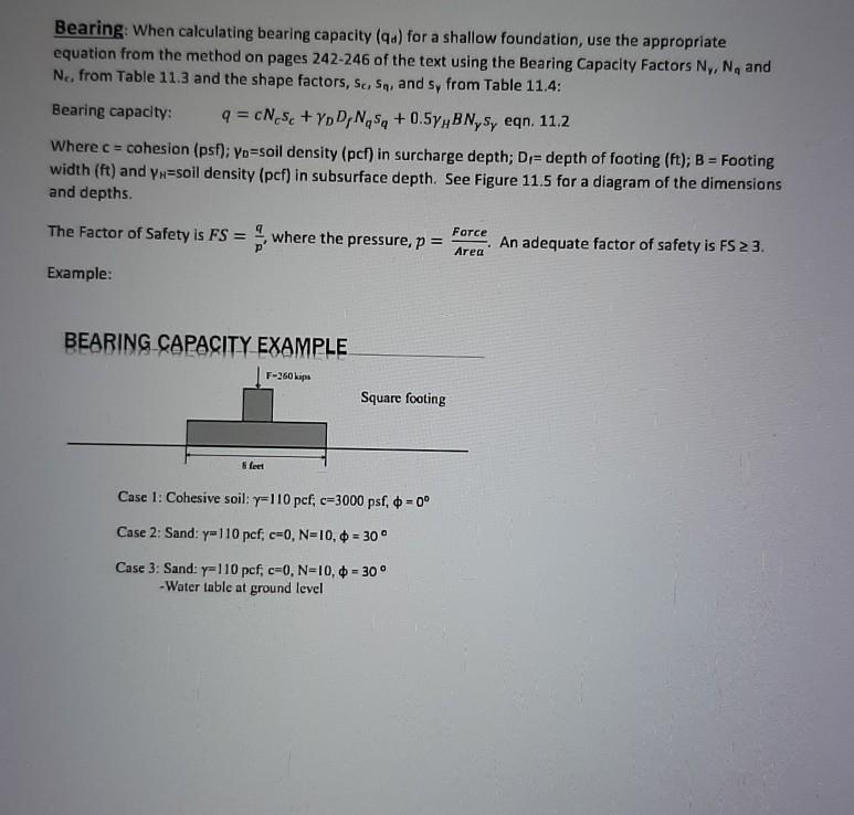 Solved Bearing When calculating bearing capacity (9) for a | Chegg.com