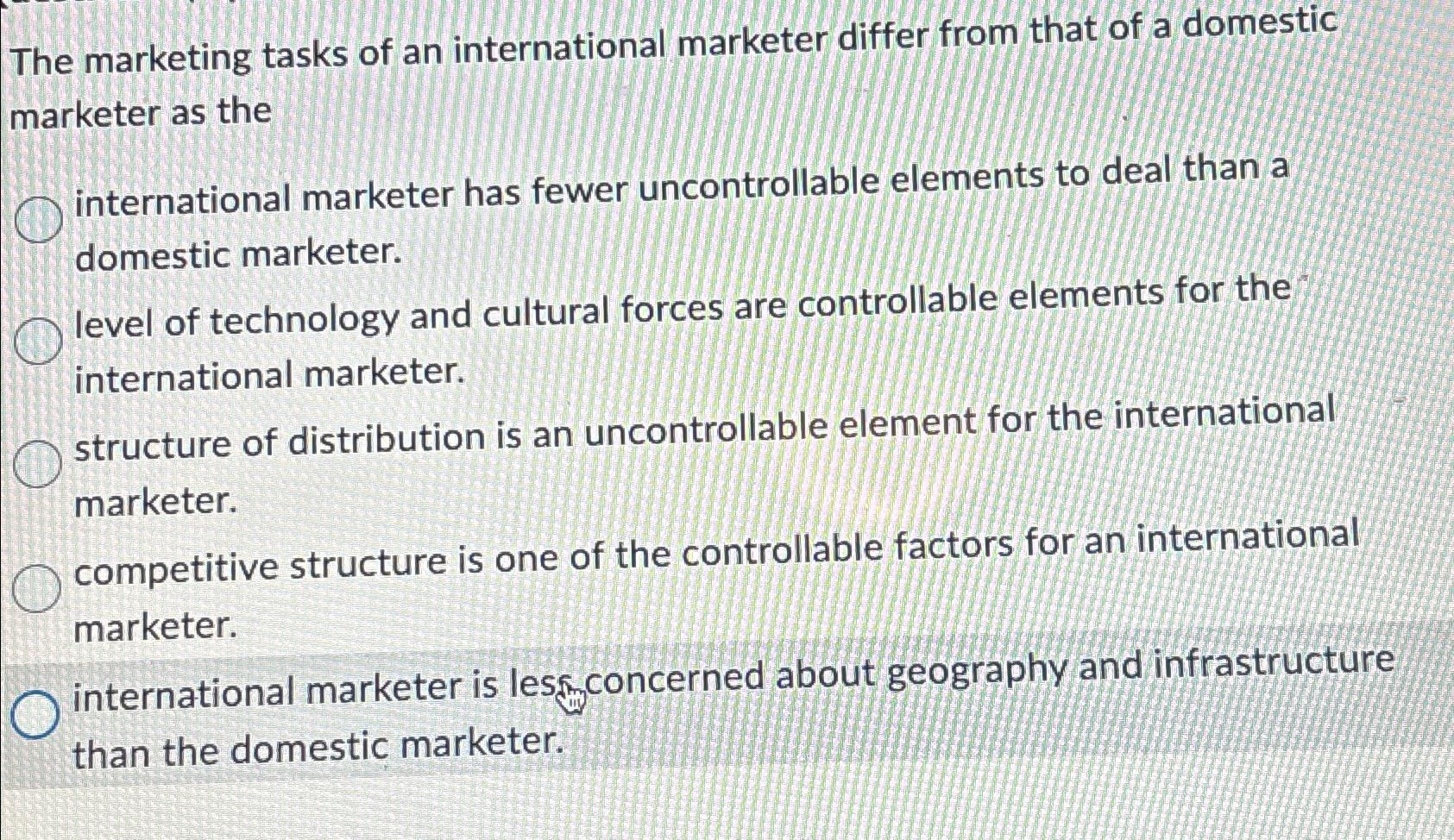 Solved The marketing tasks of an international marketer | Chegg.com