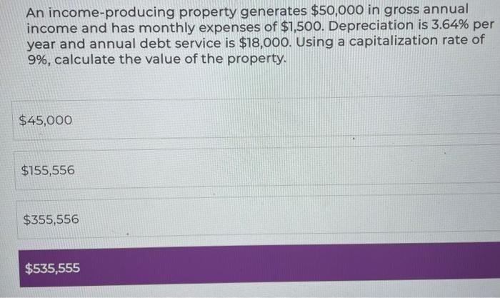 Solved An income-producing property generates $50,000 in | Chegg.com