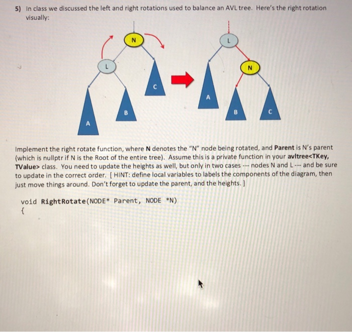 Solved 5) In class we discussed the left and right rotations | Chegg.com