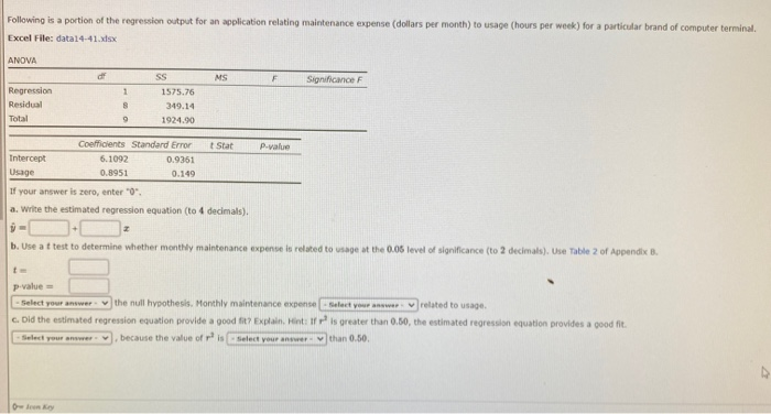 Solved Following is a portion of the regression output for | Chegg.com
