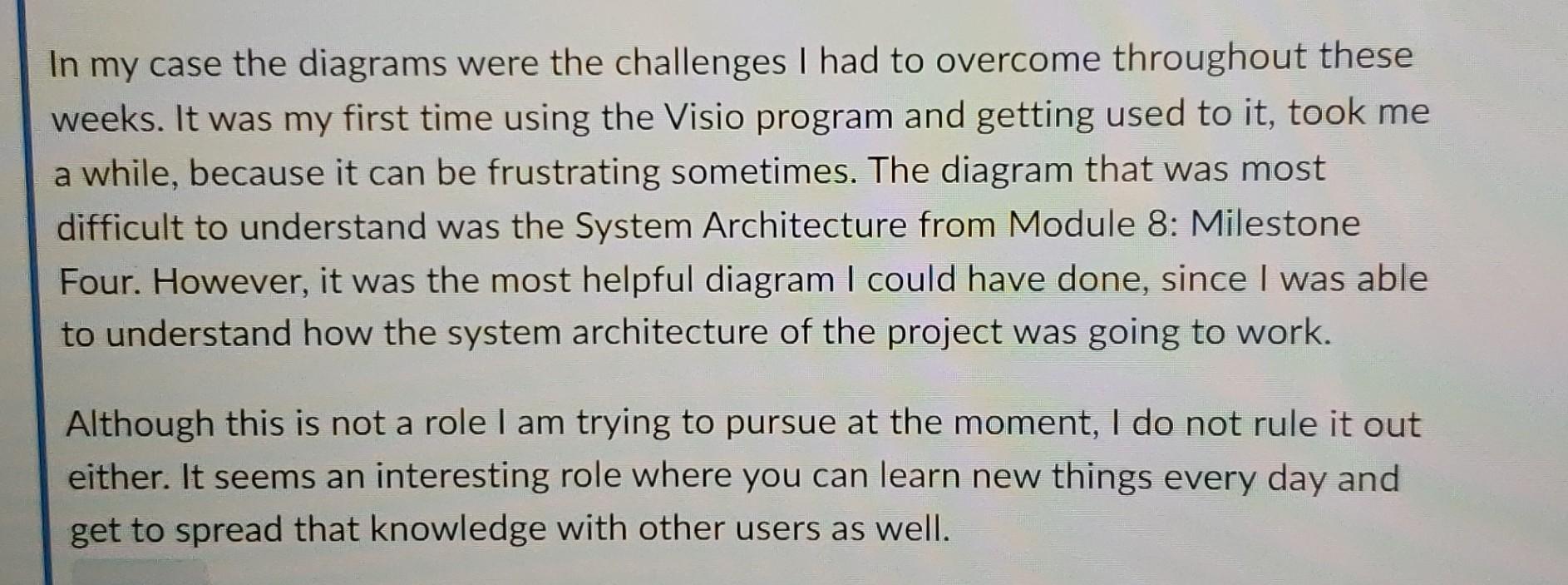 Solved In my case the diagrams were the challenges I had to | Chegg.com