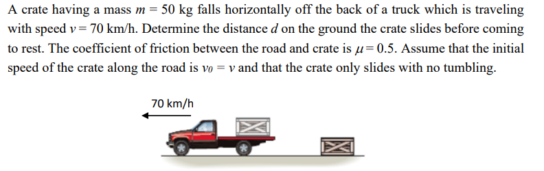 Solved A crate having a mass m=50kg ﻿falls horizontally off | Chegg.com
