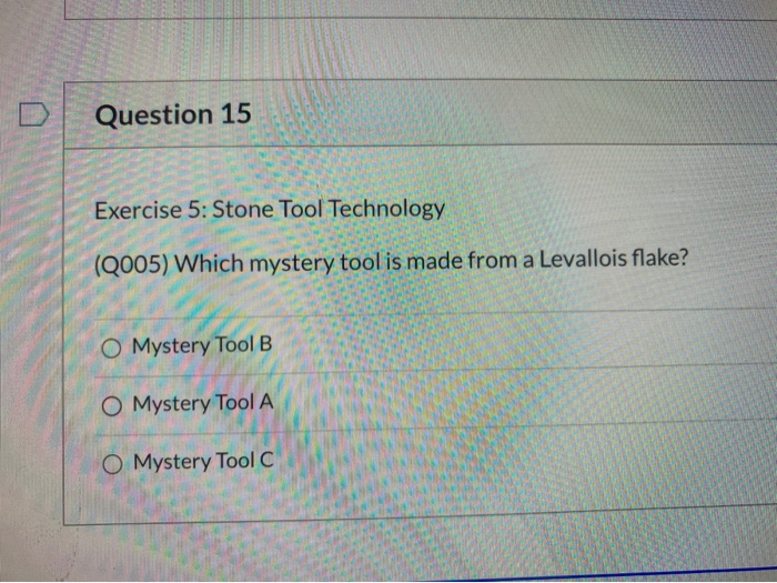 Solved Question 15 Exercise 5: Stone Tool Technology (2005) | Chegg.com