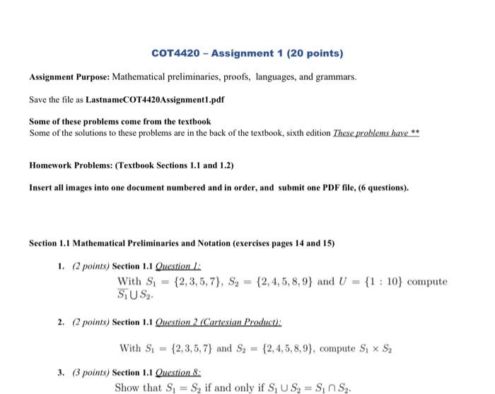 Solved Assignment Purpose: Mathematical preliminaries, | Chegg.com