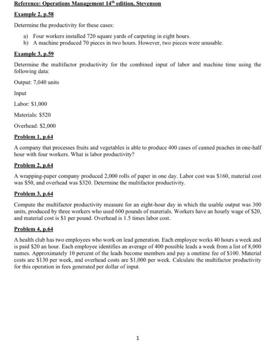 Solved Reference: Operations Management 14t edition. | Chegg.com