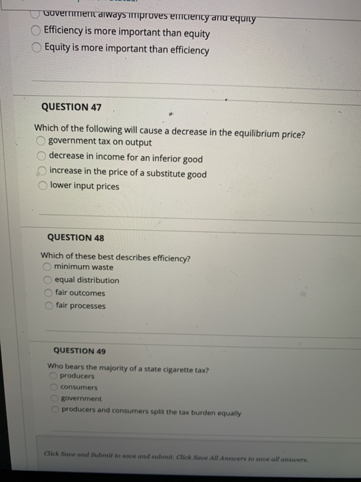 Solved Government always improves emerity and equity | Chegg.com