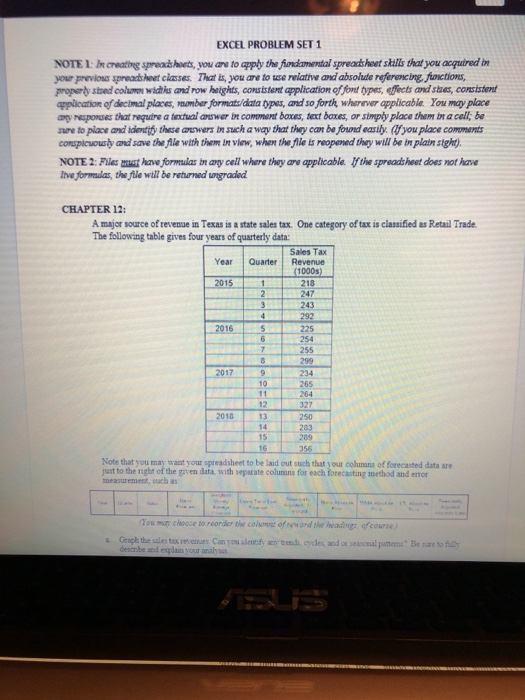 EXCEL PROBLEM SET 1 NOTE 1: In creating spreadshots, | Chegg.com