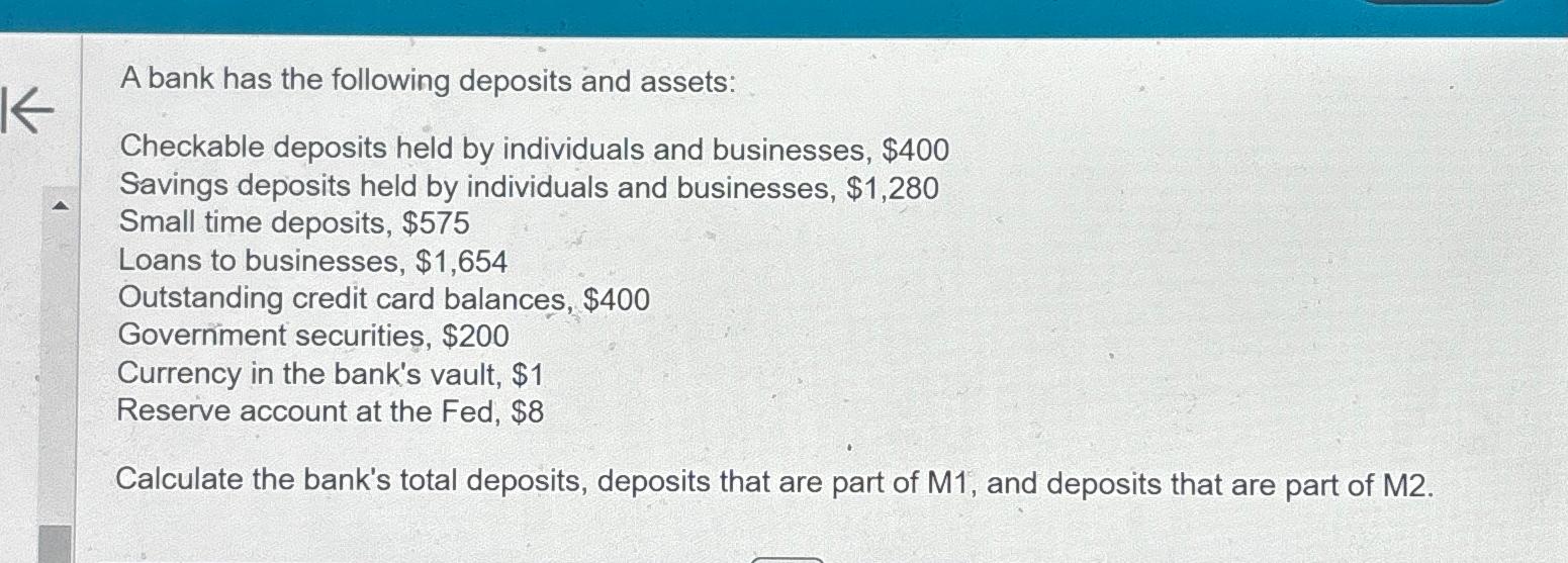 Solved A bank has the following deposits and | Chegg.com