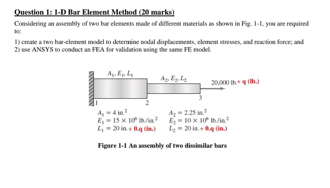 Solved Question 1: 1-D Bar Element Method (20 marks) | Chegg.com Solved Question 1: 1-D Bar Element Method (20 marks) | Chegg.com