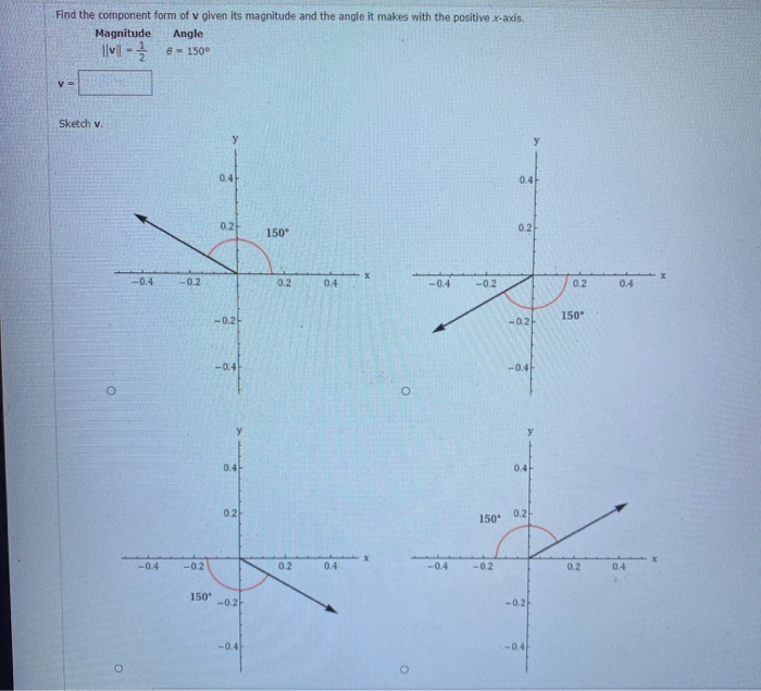 Solved Find the component form of v given its magnitude and | Chegg.com