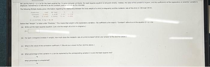 Solved We Use The Form ý A Bx For The Least Squares