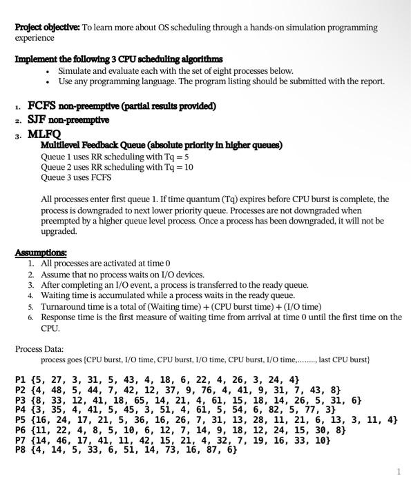 Solved Project objective: To learn more about OS scheduling | Chegg.com
