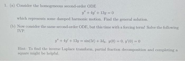 Solved 1. (a) Consider the homogeneous second-order ODE | Chegg.com