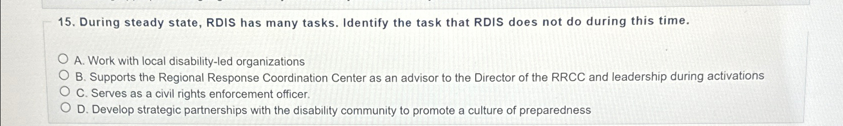 Solved During steady state, RDIS has many tasks. Identify | Chegg.com