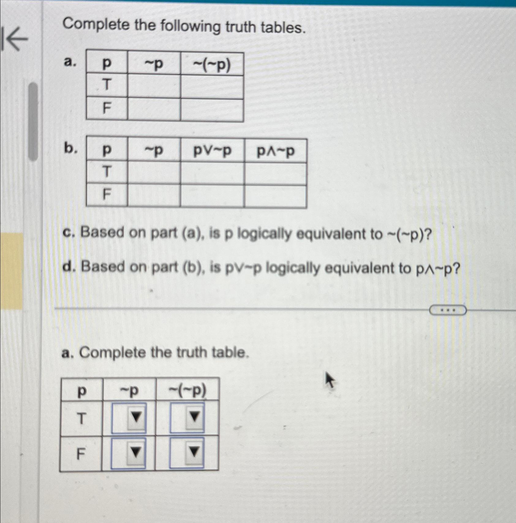 Solved Complete the following truth | Chegg.com