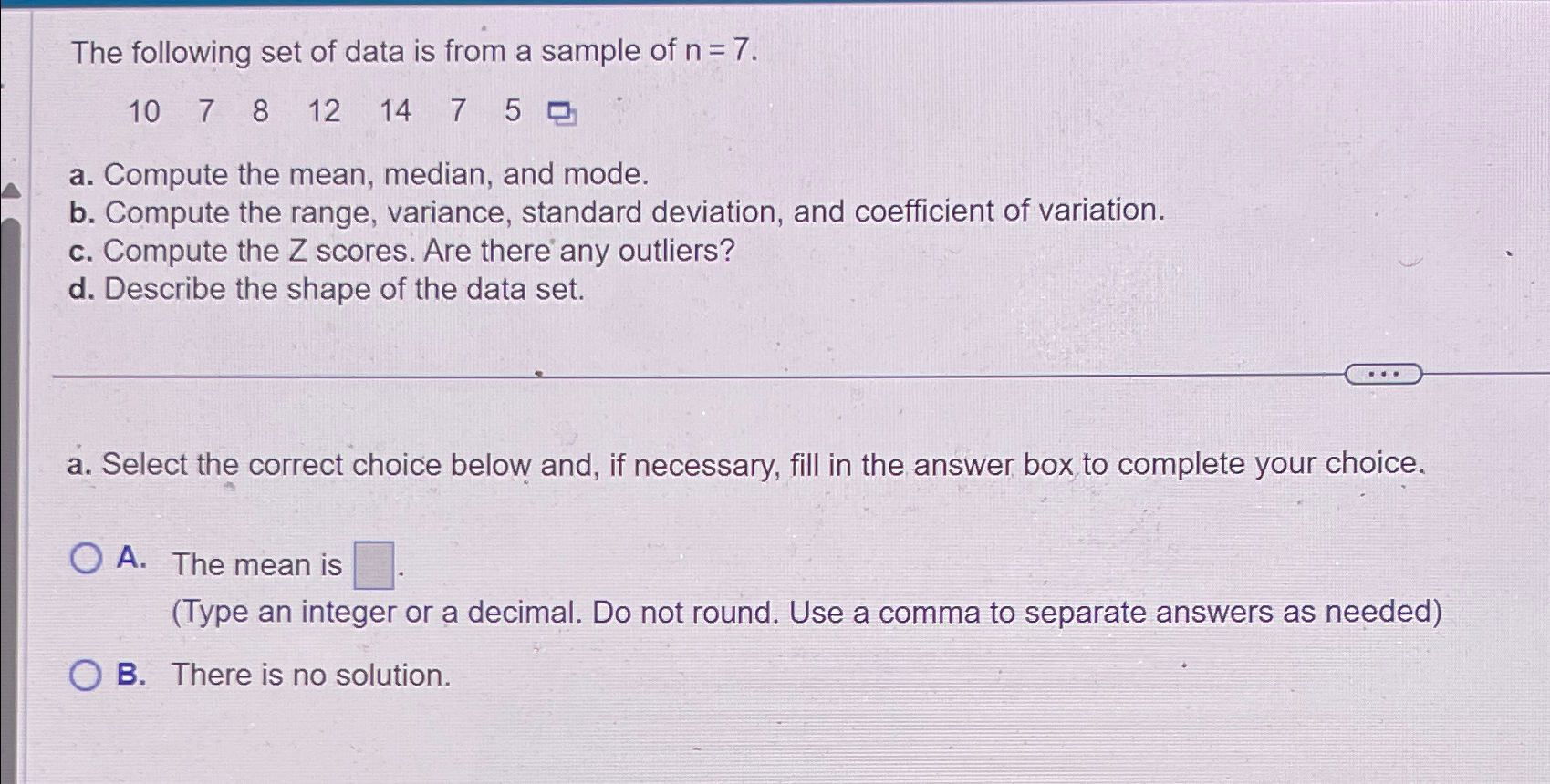 Solved The following set of data is from a sample of | Chegg.com