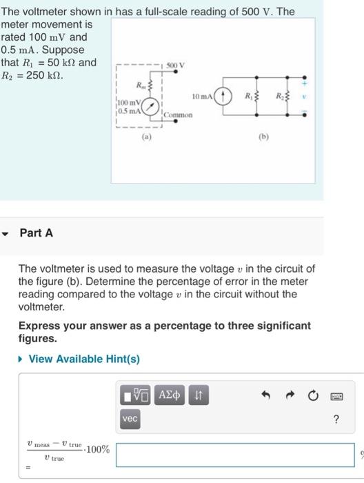 Solved The voltmeter shown in has a full-scale readina of | Chegg.com