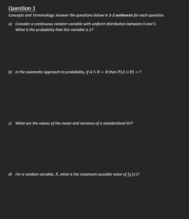 Solved Question 1Concepts and Terminology: Answer the | Chegg.com