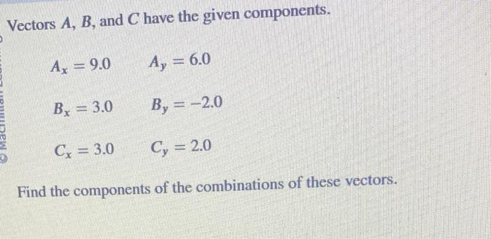 Solved Vectors A,B, and C have the given components. | Chegg.com