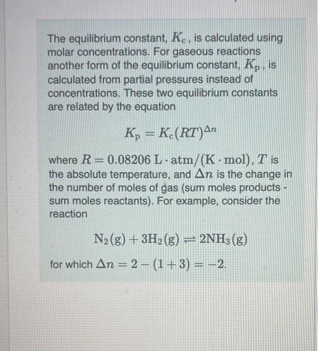 Solved The equilibrium constant, Kc, is calculated using | Chegg.com