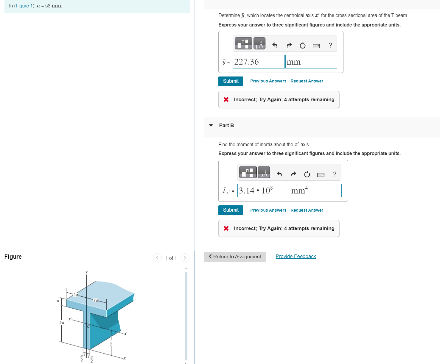 Solved ln (Figure 1), a=58mm.Determine ?bar (y), ﻿which | Chegg.com