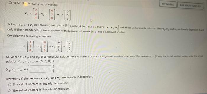Solved Consider th following set of vectors. | Chegg.com