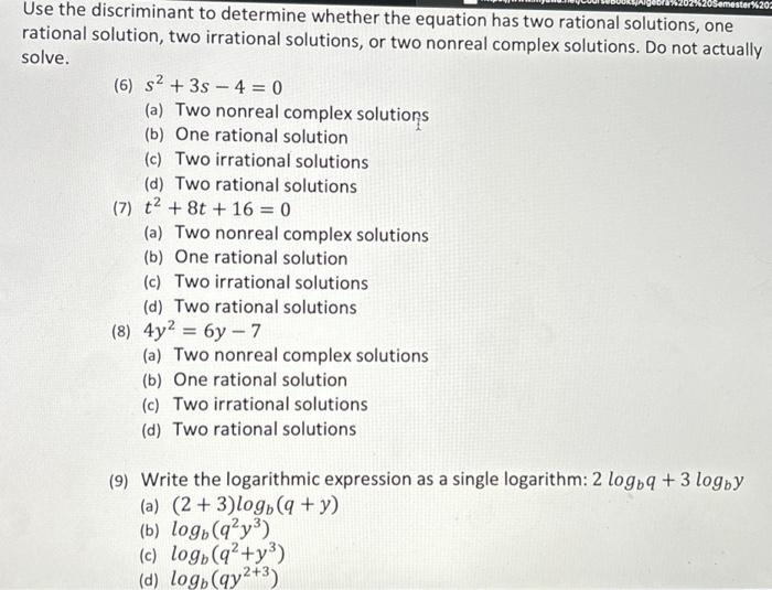 Solved Use the discriminant to determine whether the | Chegg.com
