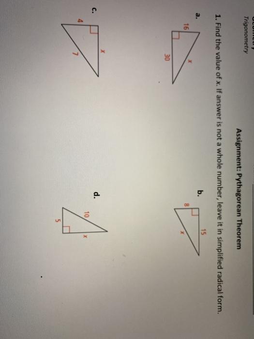 Solved ULUMCU Trigonometry Assignment: Pythagorean Theorem | Chegg.com