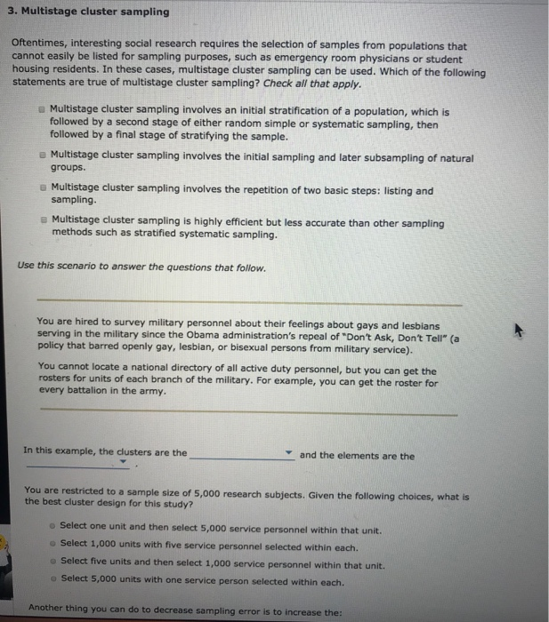 3. Multistage cluster sampling Oftentimes, | Chegg.com