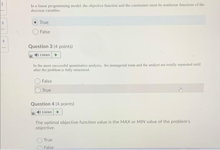Solved 3 In a linear programming model, the objective | Chegg.com