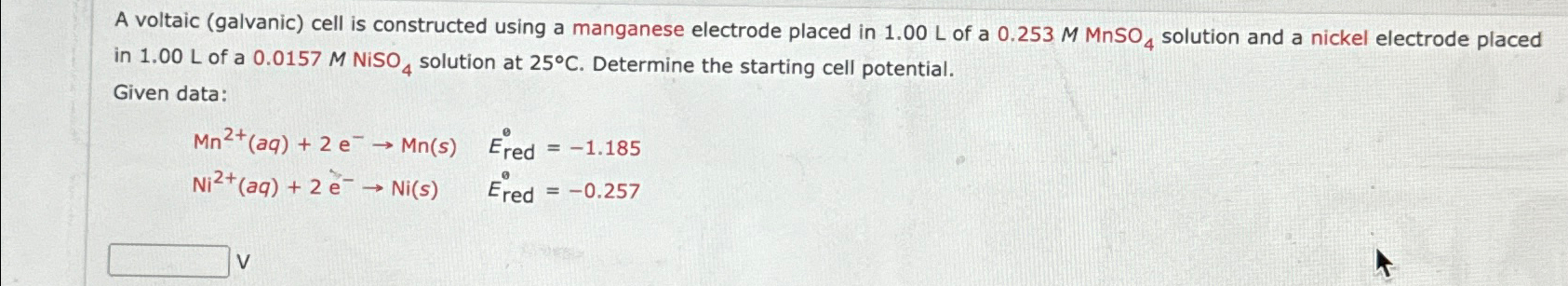 Solved A voltaic (galvanic) ﻿cell is constructed using a | Chegg.com