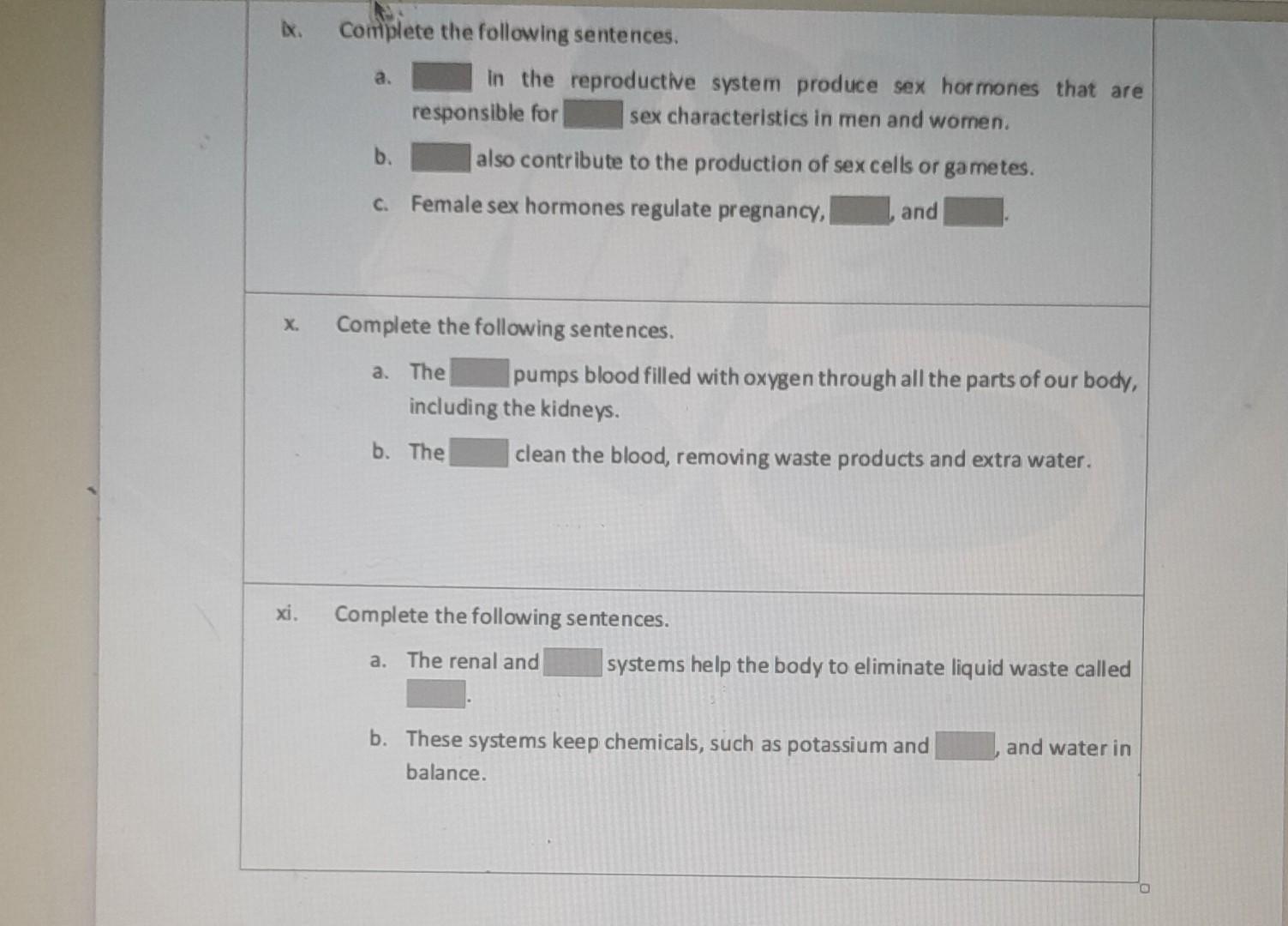 Solved D. Complete the following sentences. a. In the | Chegg.com