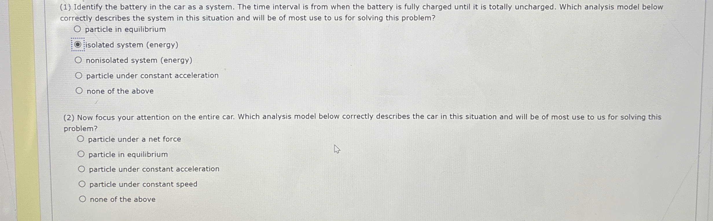 Solved (1) ﻿Identify the battery in the car as a system. The | Chegg.com