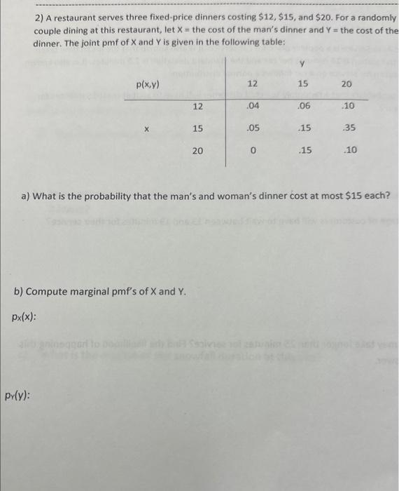 Solved 2) A restaurant serves three fixed-price dinners | Chegg.com